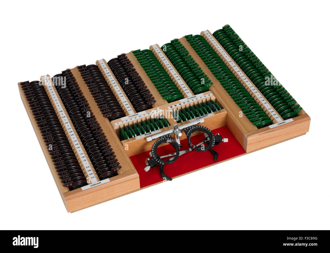 Optometrist test set sight and glasses isolated on white background ...