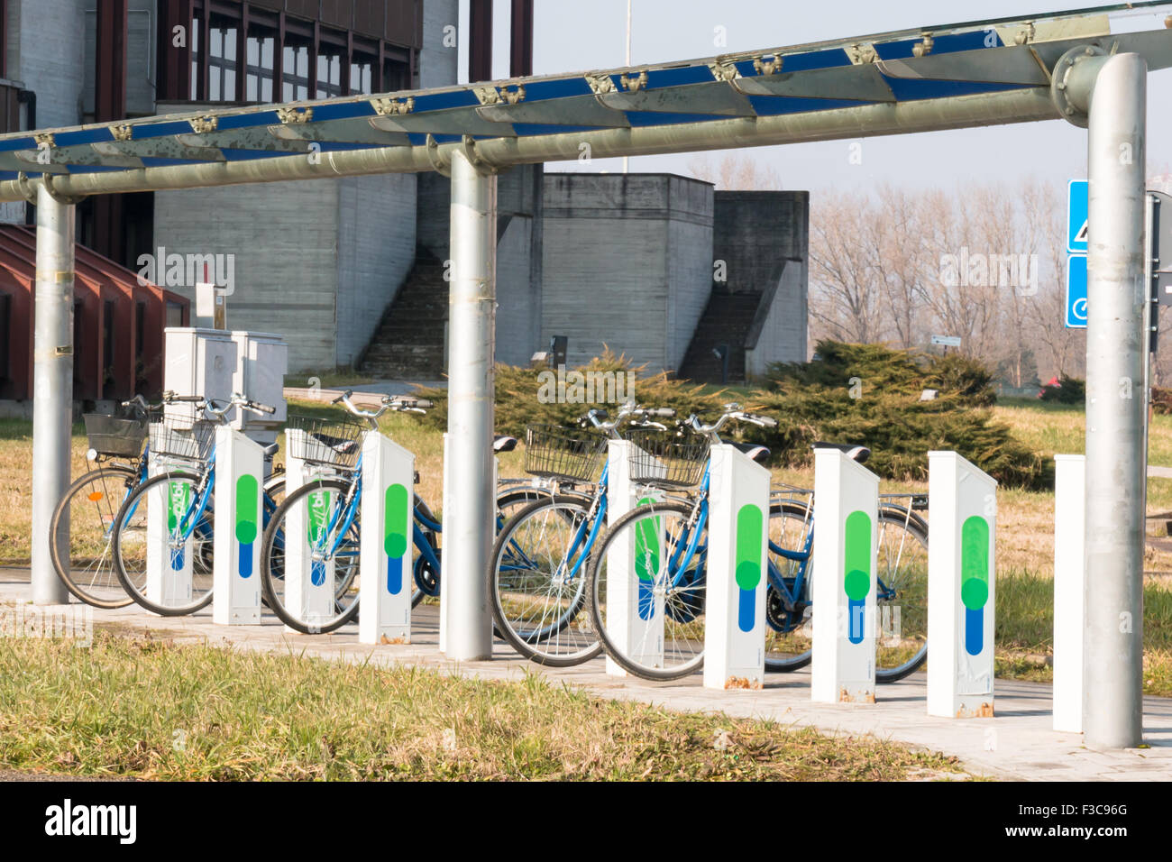 Bicycle parking in city, ecological mobility, Bike rental station Stock ...