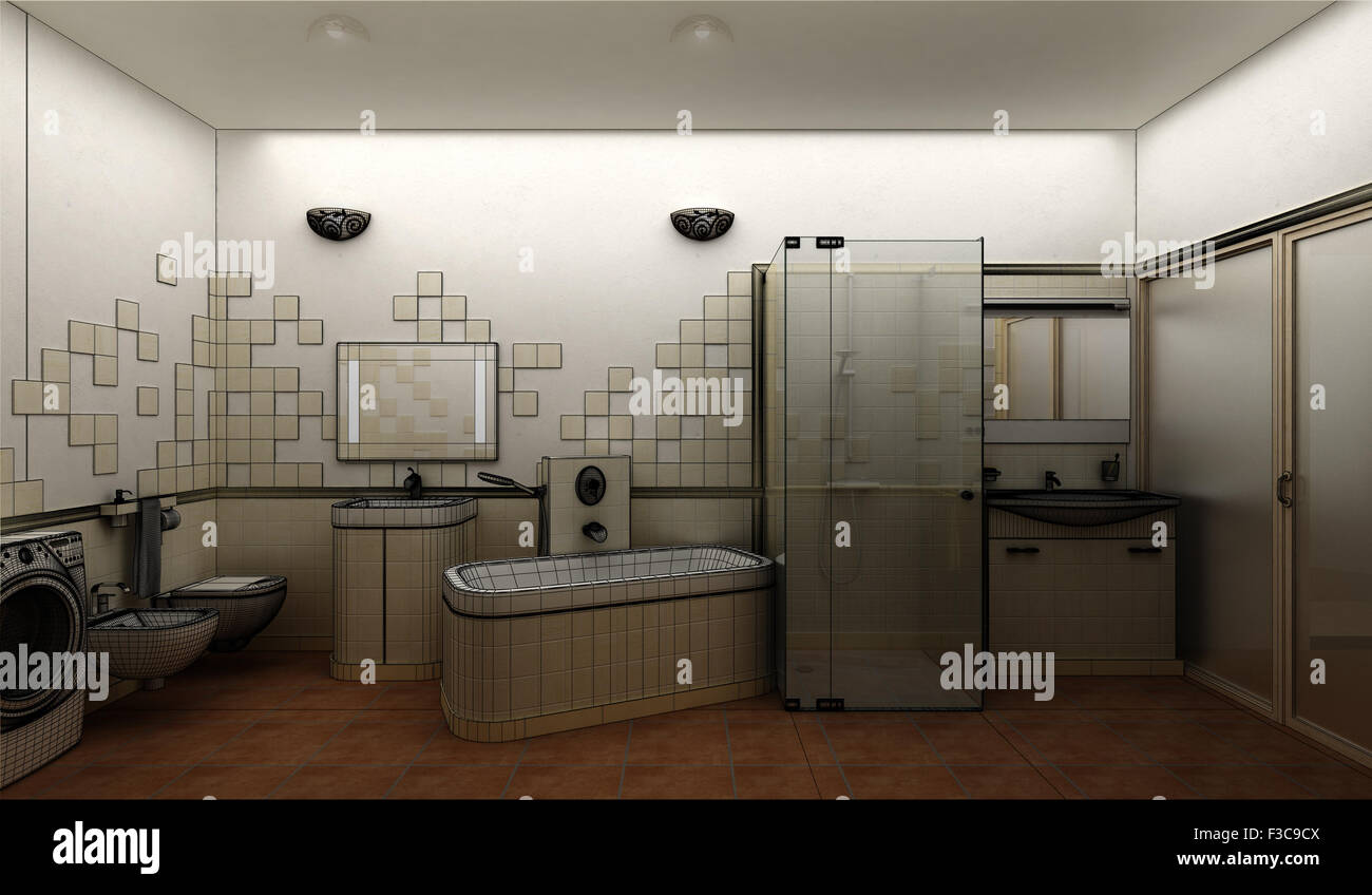 render of a modern bathroom interior design Stock Photo - Alamy