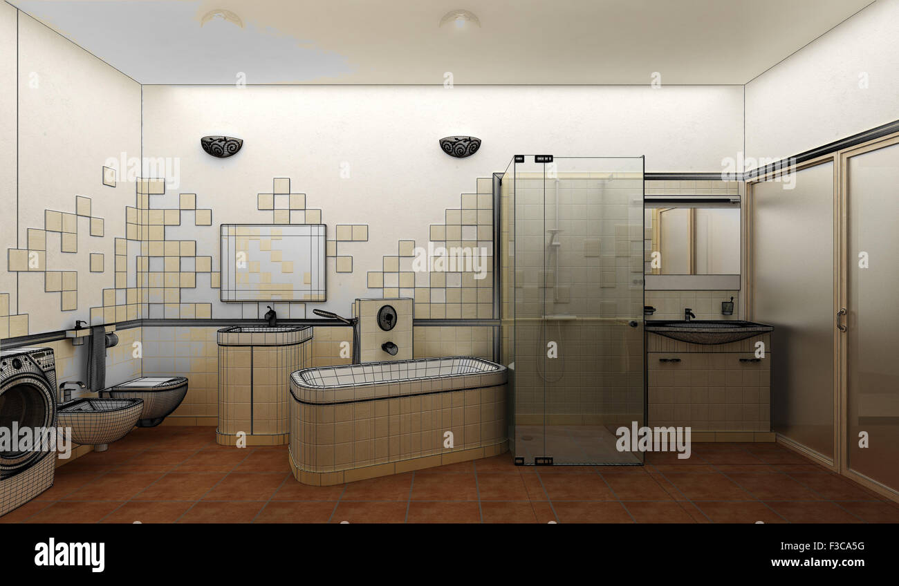 render of a modern bathroom interior design Stock Photo - Alamy
