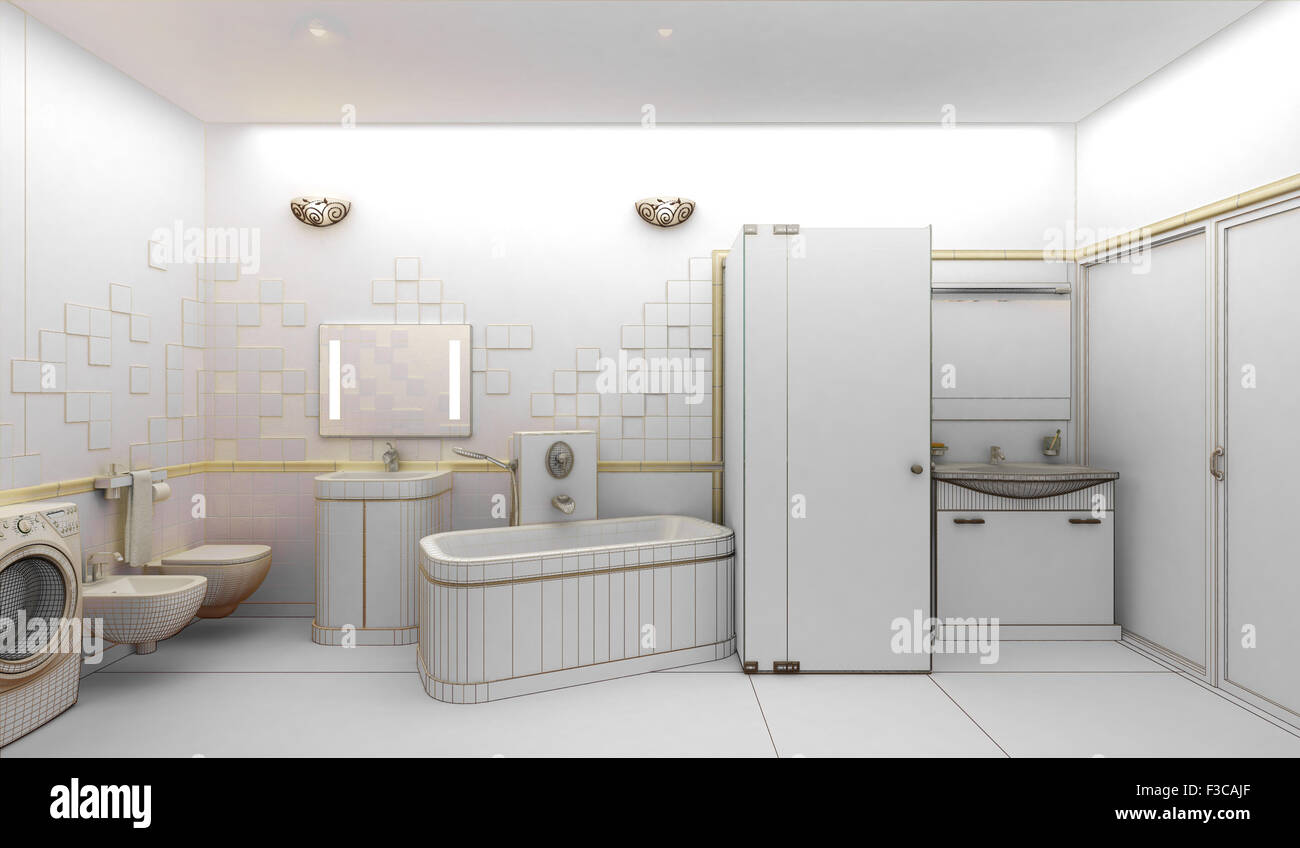 render of a modern bathroom interior design Stock Photo - Alamy
