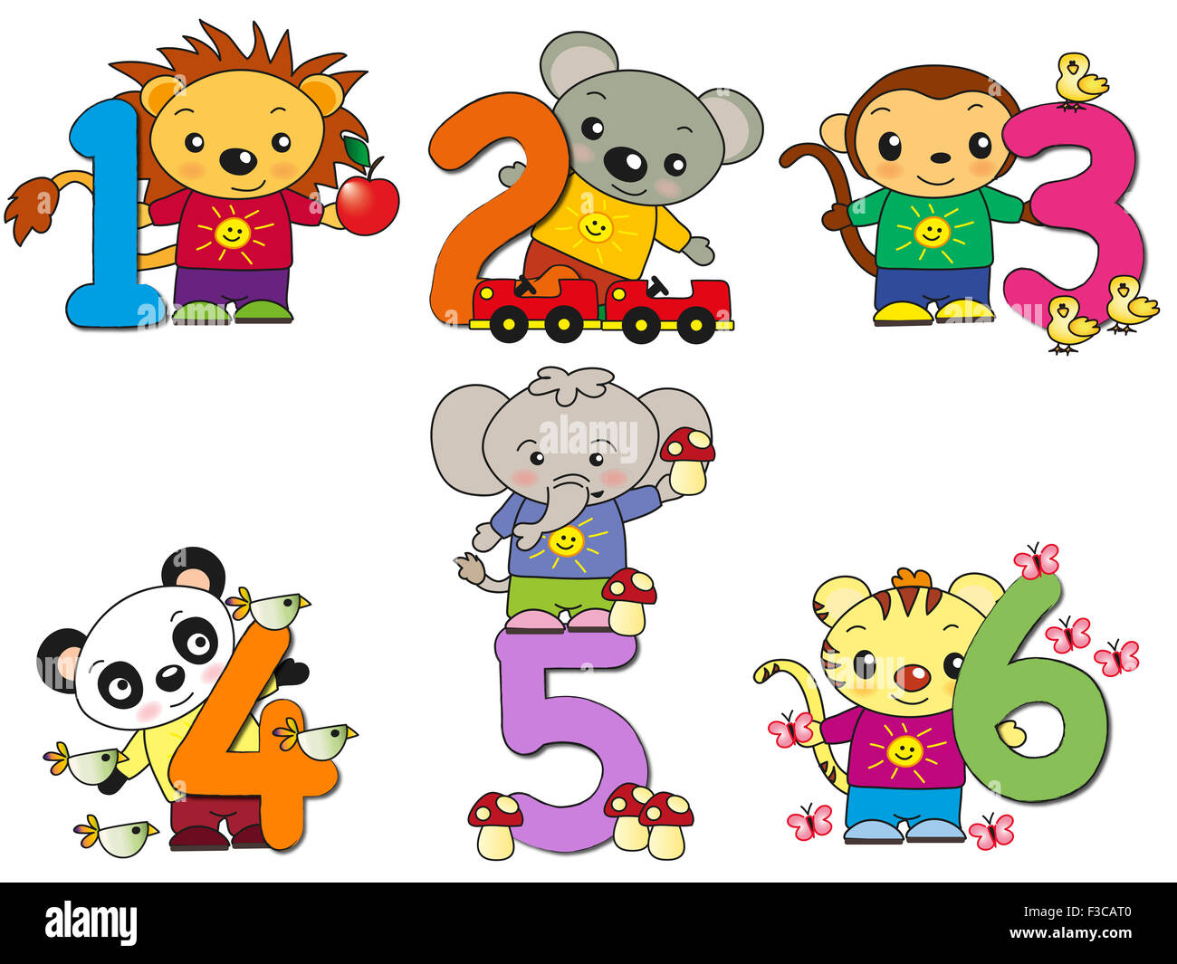 numbers with happy animals Stock Photo - Alamy