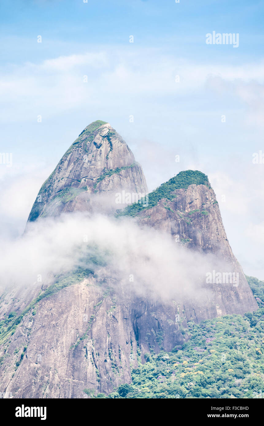 Scenic postcard view of the iconic Dois Irmaos Two Brothers Mountain in ...