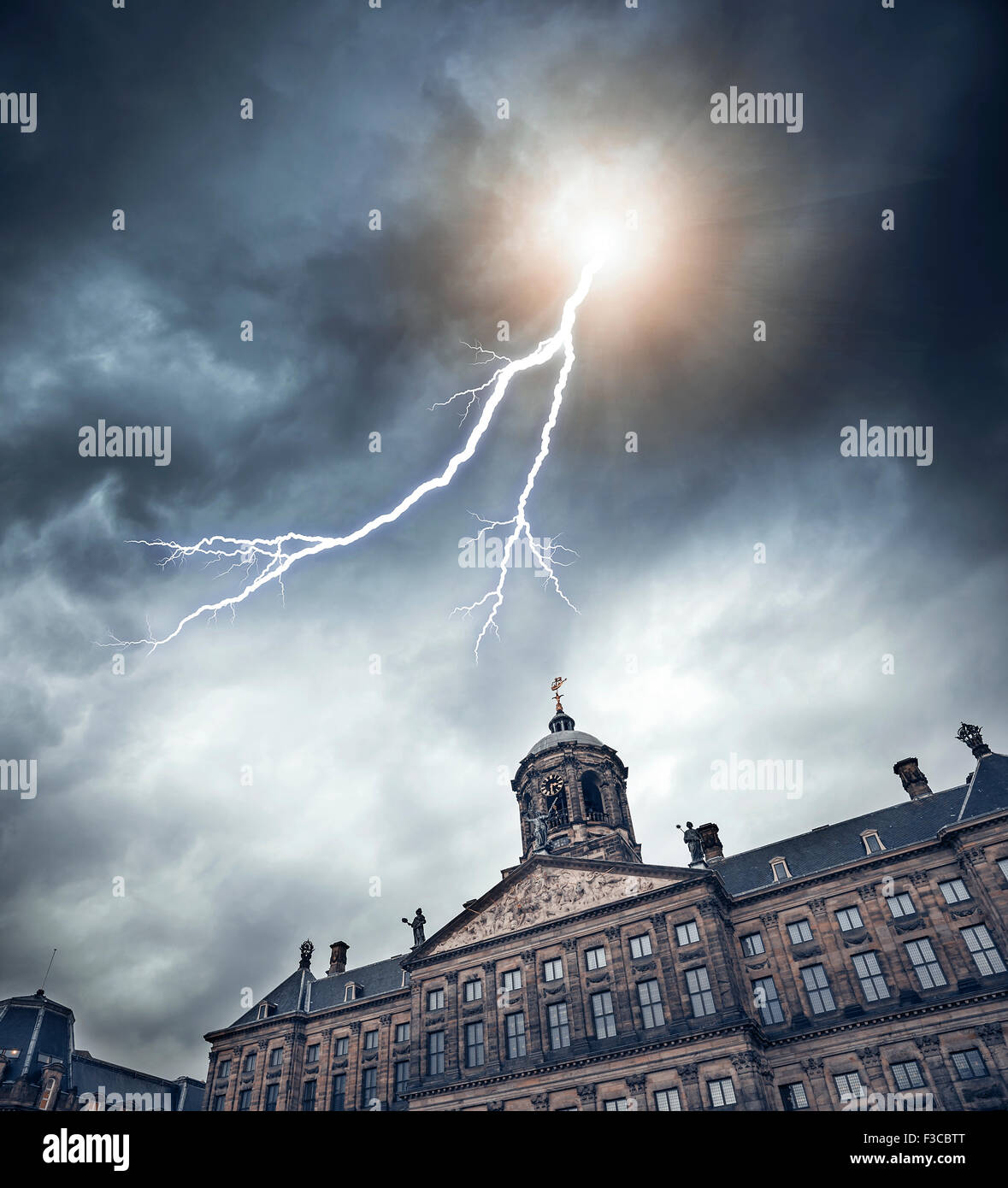 Lightning over the ancient building Stock Photo - Alamy