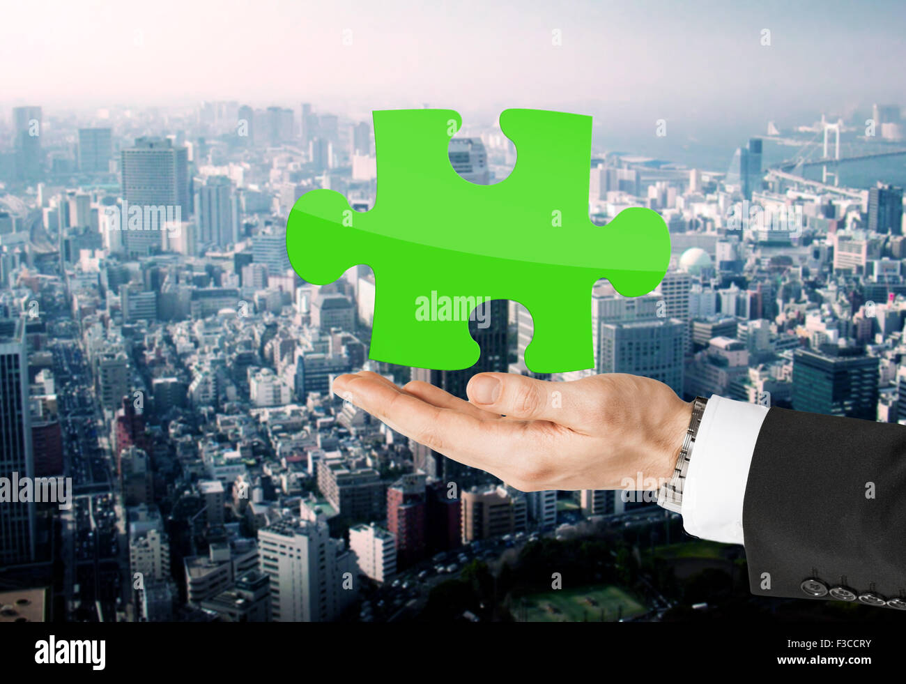 close up of man holding green puzzle piece Stock Photo - Alamy