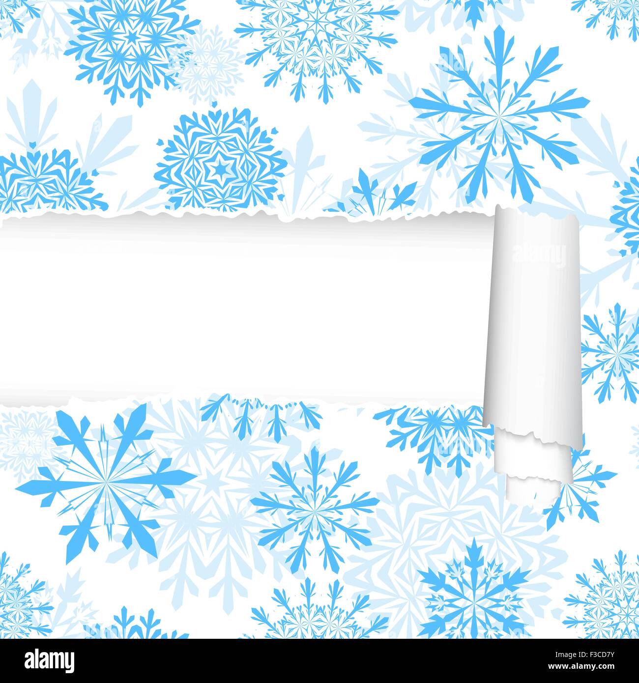 Snowflakes pattern with ripped torn paper stripe. Vector illustration ...
