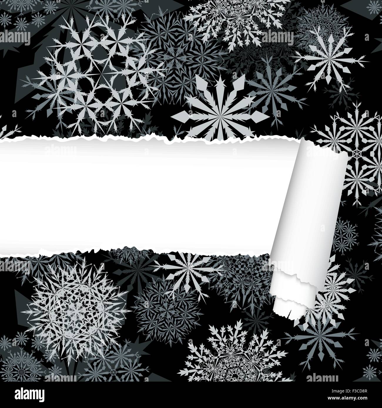 Snowflakes pattern with ripped torn paper stripe. Vector illustration ...