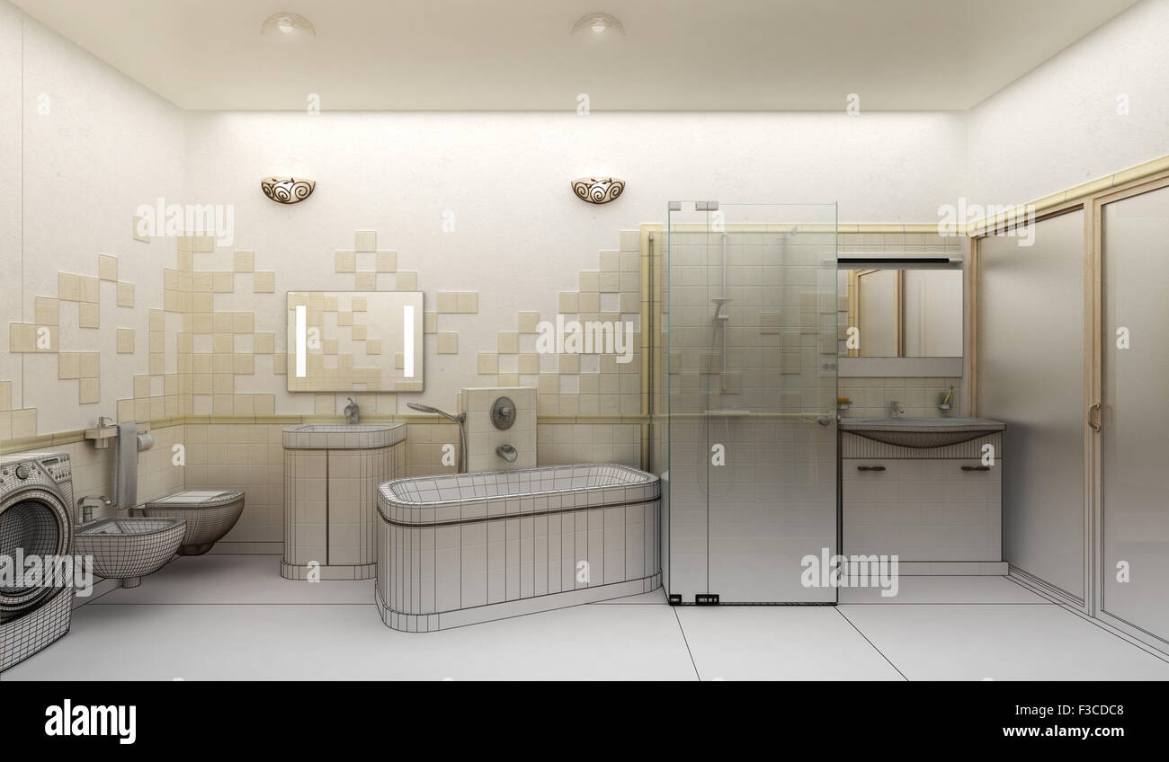 render of a modern bathroom interior design Stock Photo - Alamy