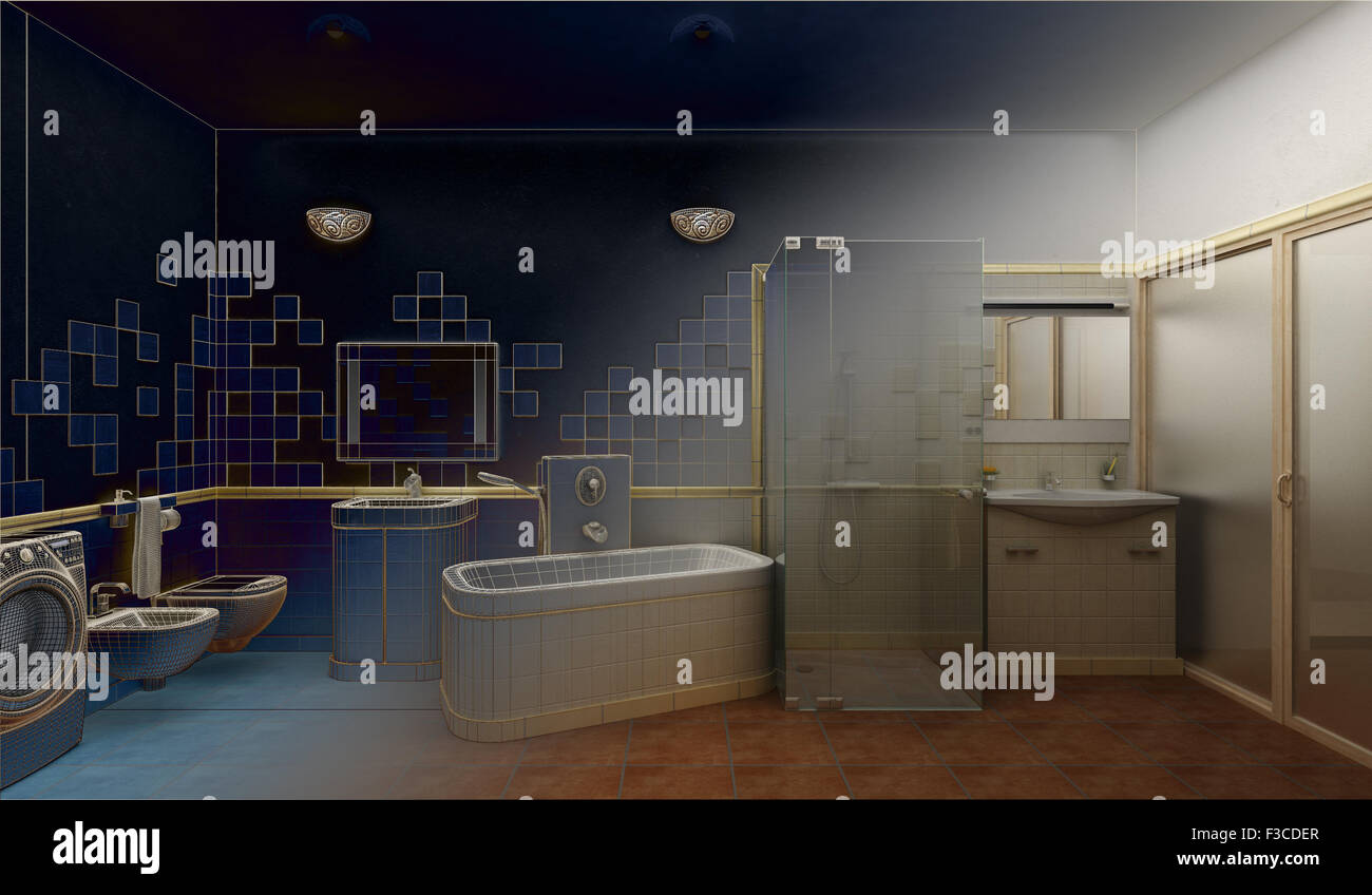 render of a modern bathroom interior design Stock Photo - Alamy