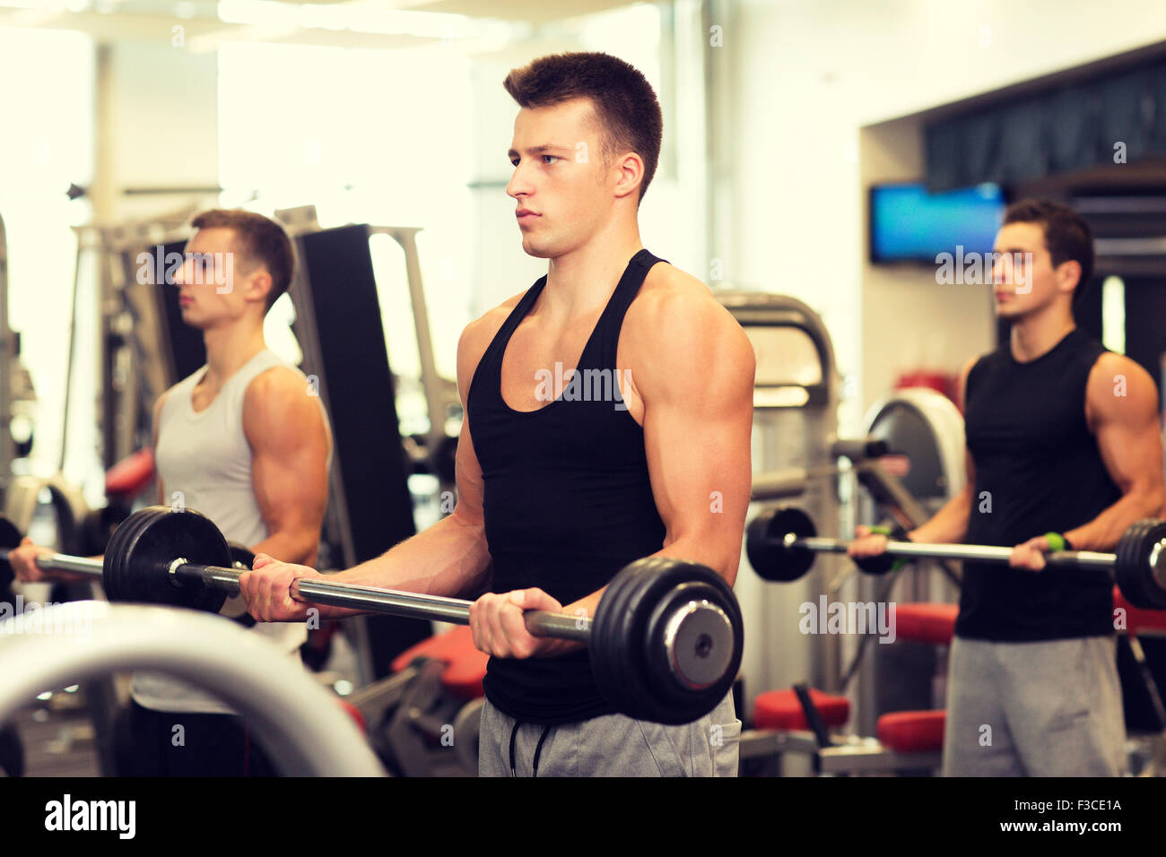 group of men with barbells in gym Stock Photo - Alamy