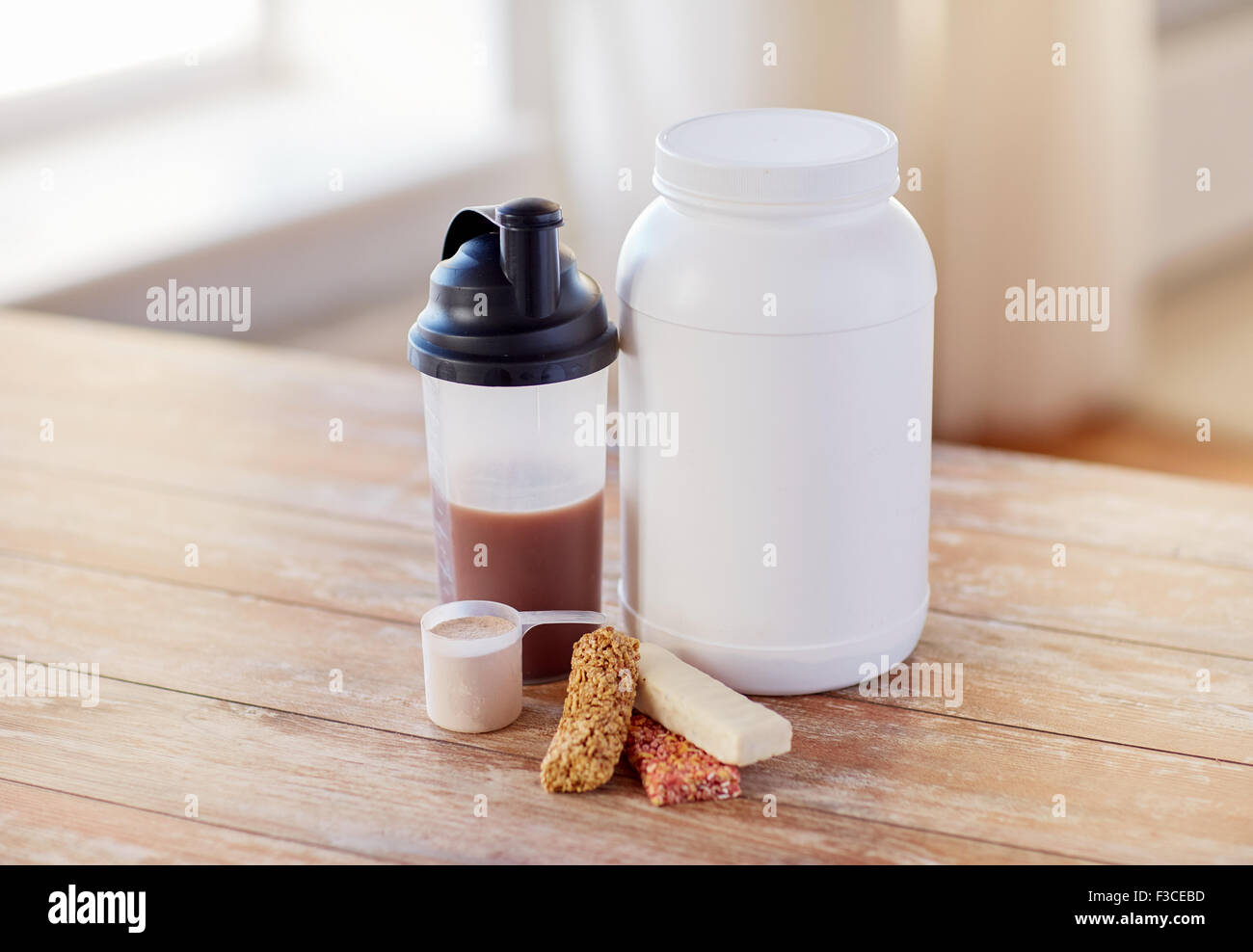 close up of protein food and additives on table Stock Photo - Alamy