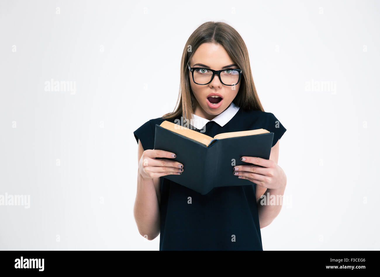 Surprised woman reading isolated hi-res stock photography and images ...