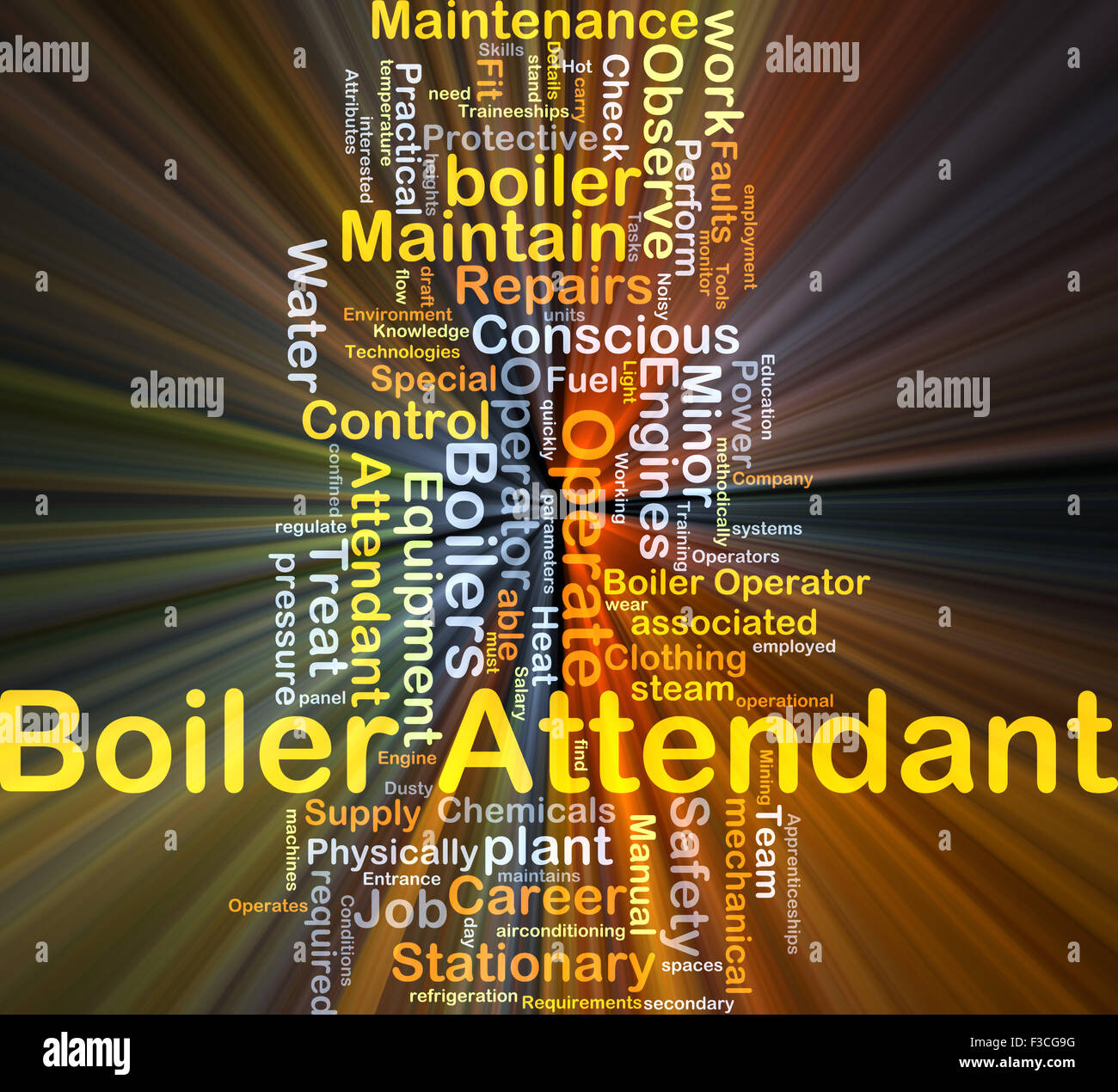 Background concept wordcloud illustration of boiler attendant glowing ...