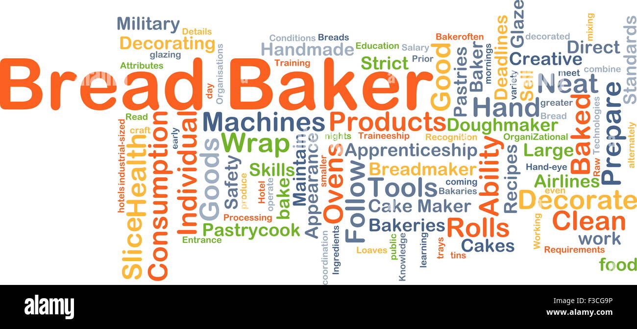 Background concept wordcloud illustration of bread baker Stock Photo ...
