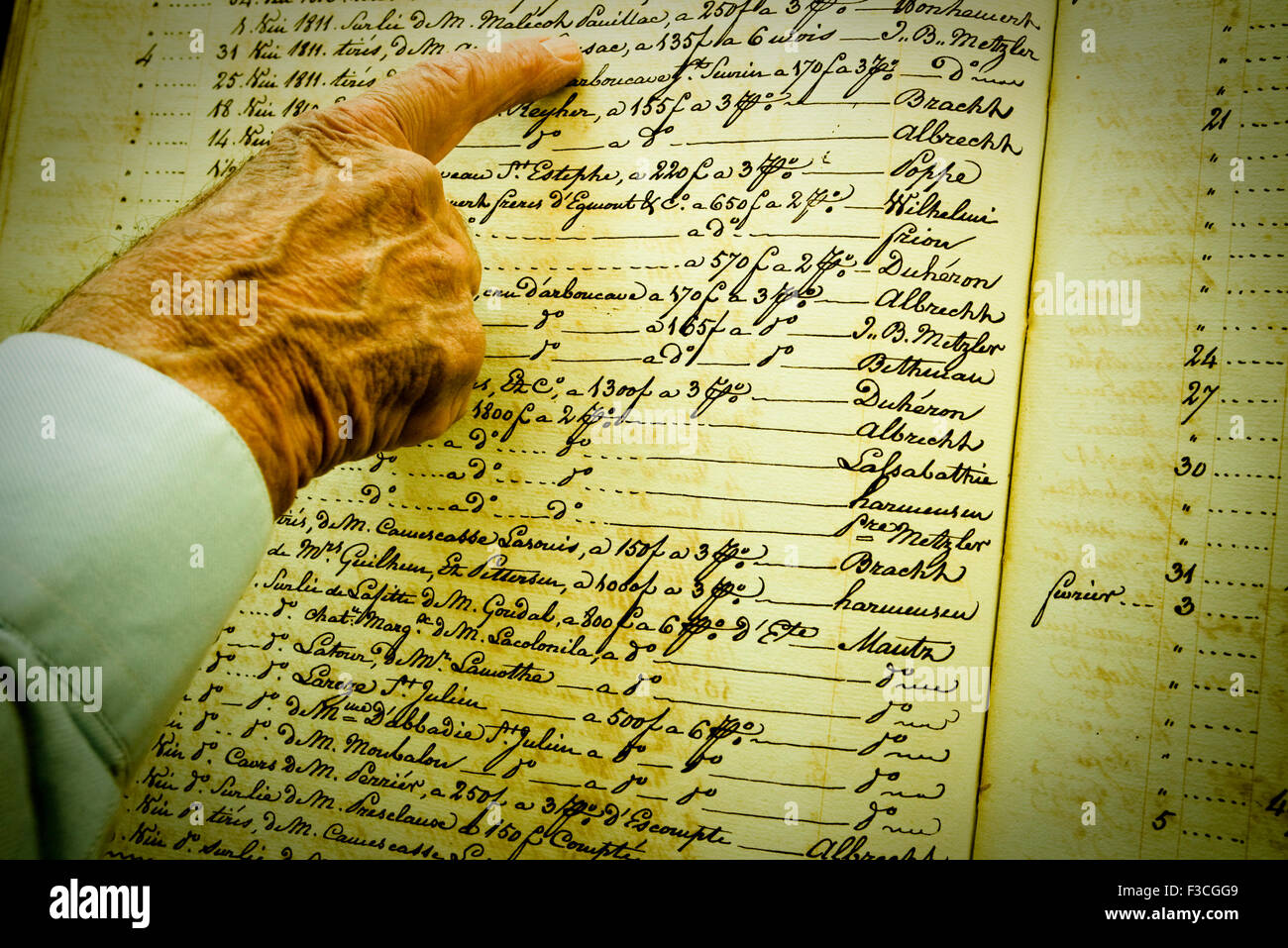Person consulting hand-written ledger Stock Photo - Alamy
