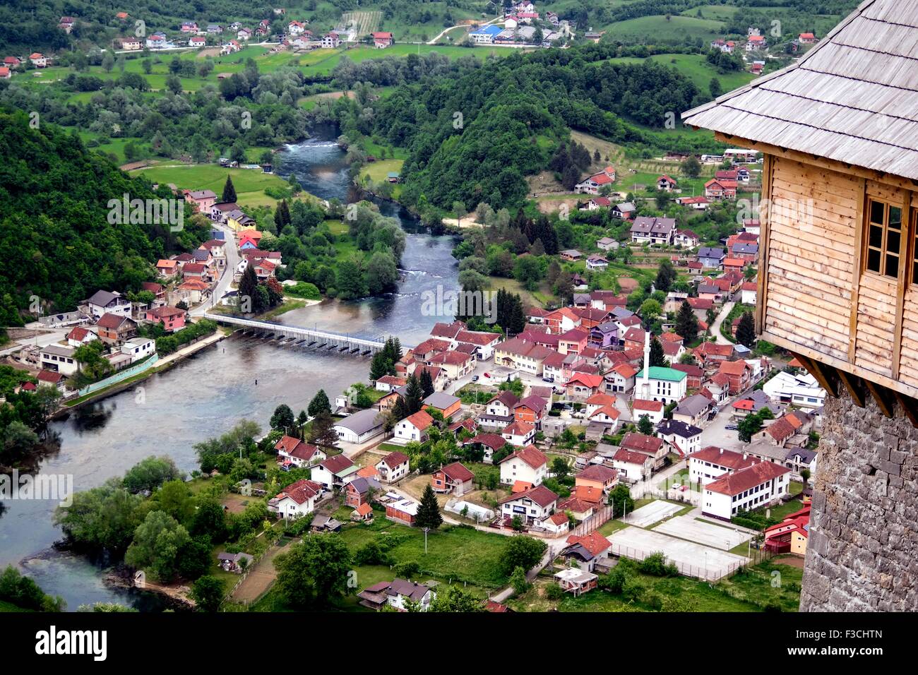 View from Ostrovica ruins over River Una in Kulen Vakuf Stock Photo - Alamy