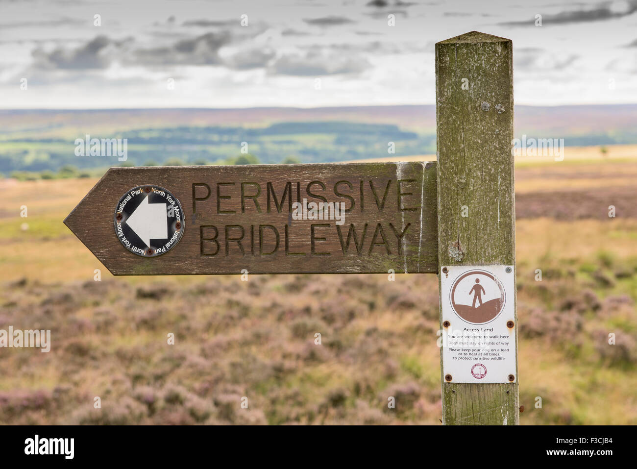 Permissive Bridleway sign above Goathland on the North York Moors Stock ...