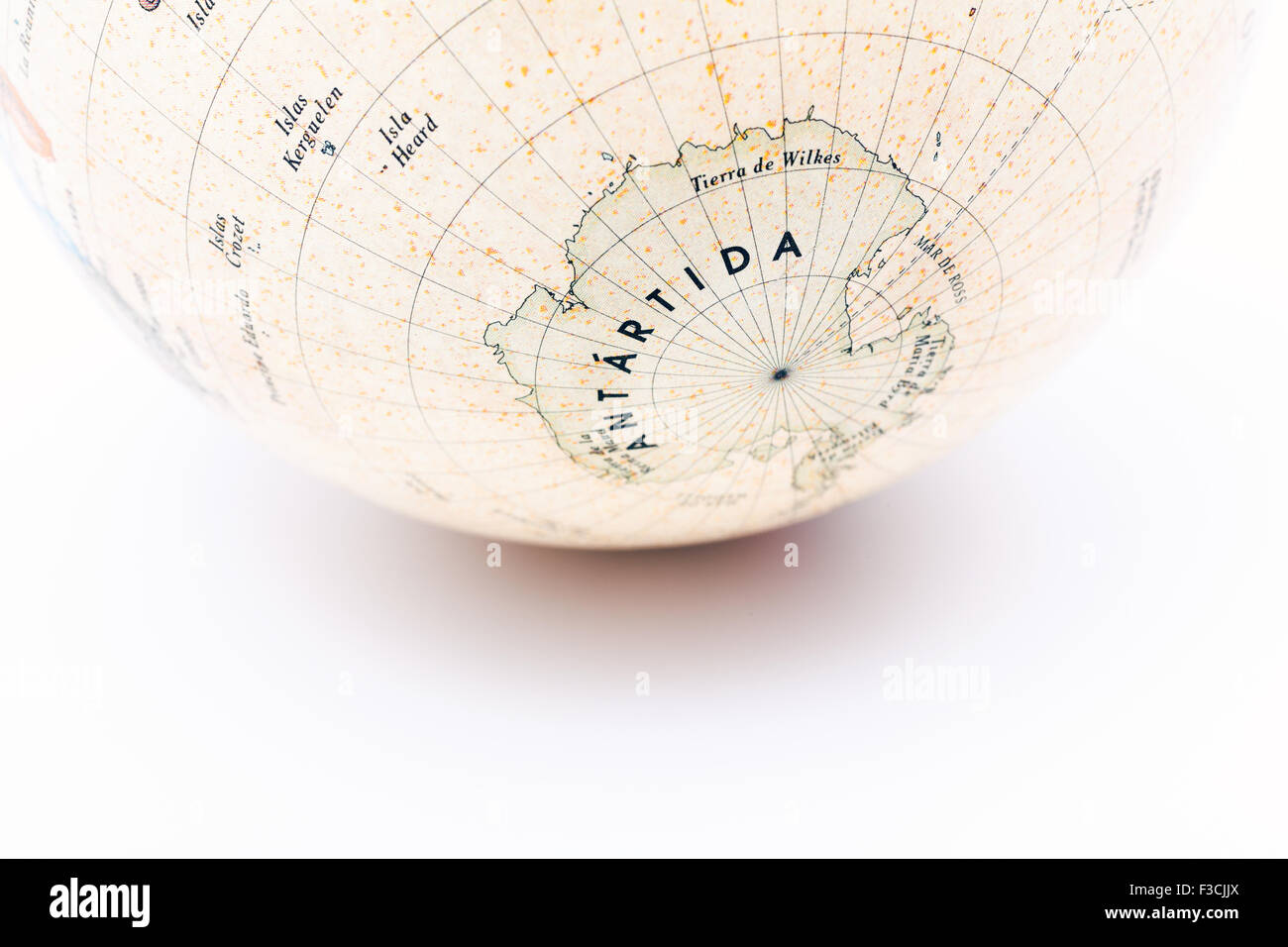 Part of a globe with map of South Pole isolated on white background ...
