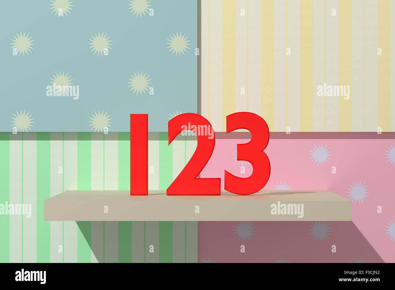 3d rendering of a 123 numbers on a colored background Stock Photo - Alamy