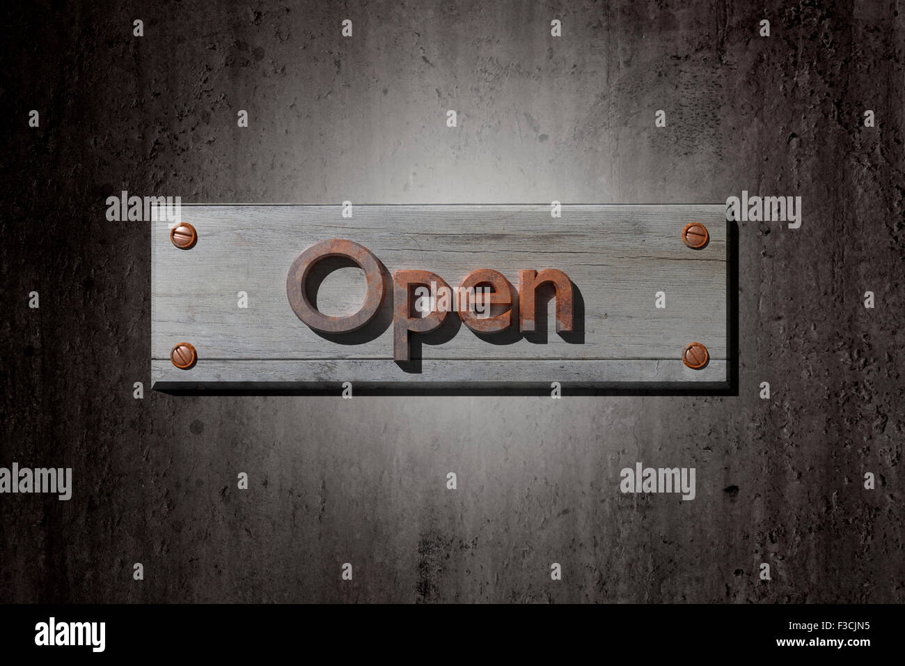 3d rendering of the word open on a signboard Stock Photo - Alamy