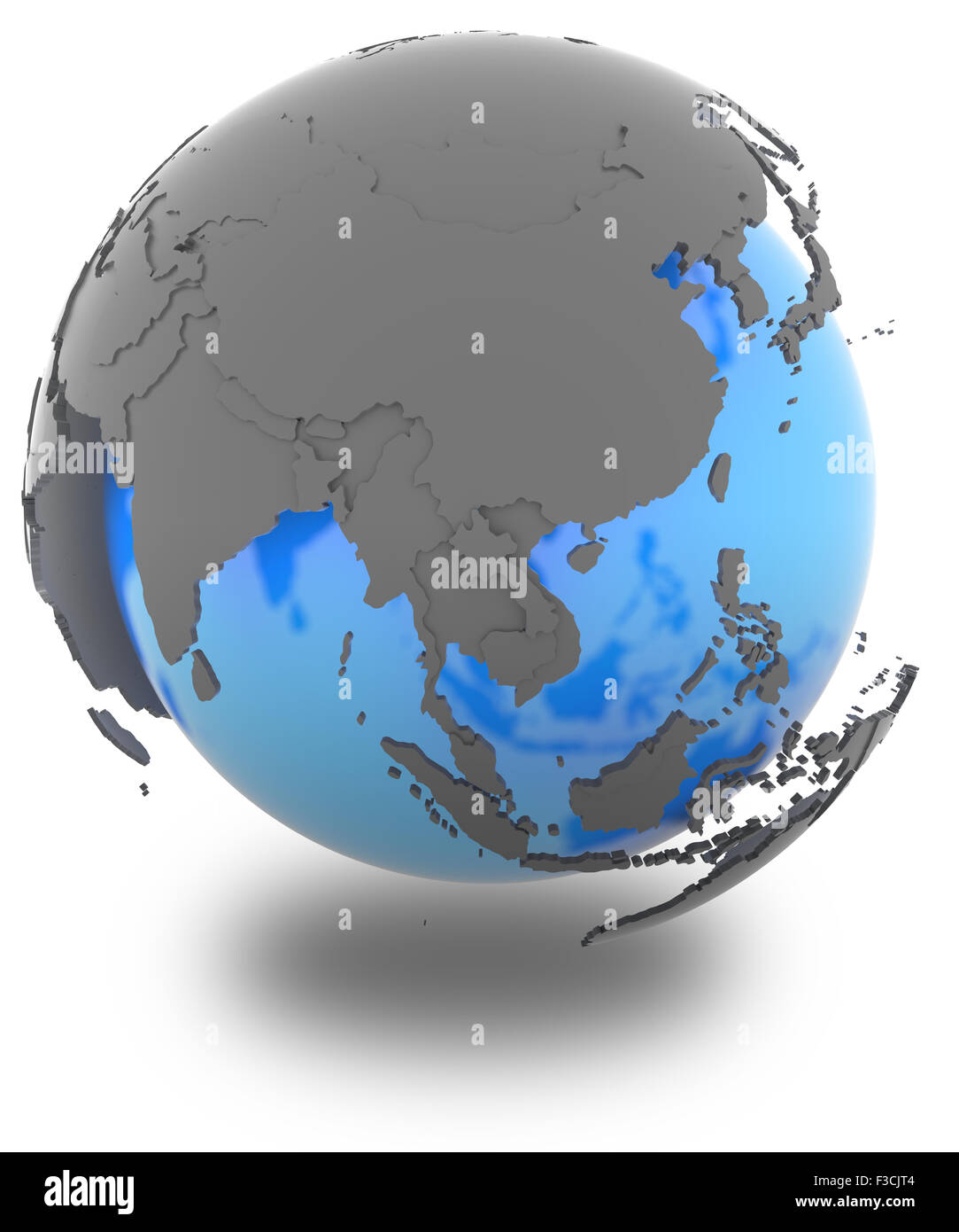 East Asia standing out of blue Earth in grey, isolated on white ...