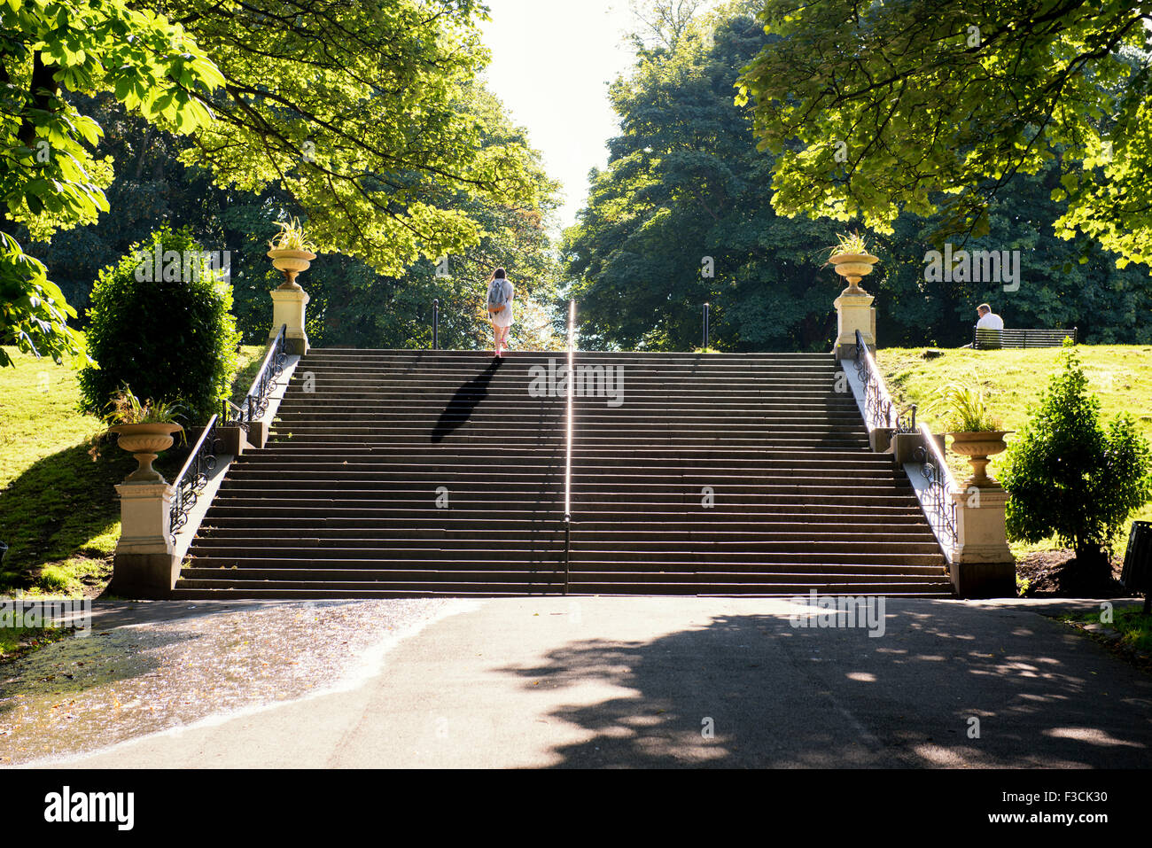 Sunlit steps, Queens Park, Glasgow, UK Stock Photo - Alamy