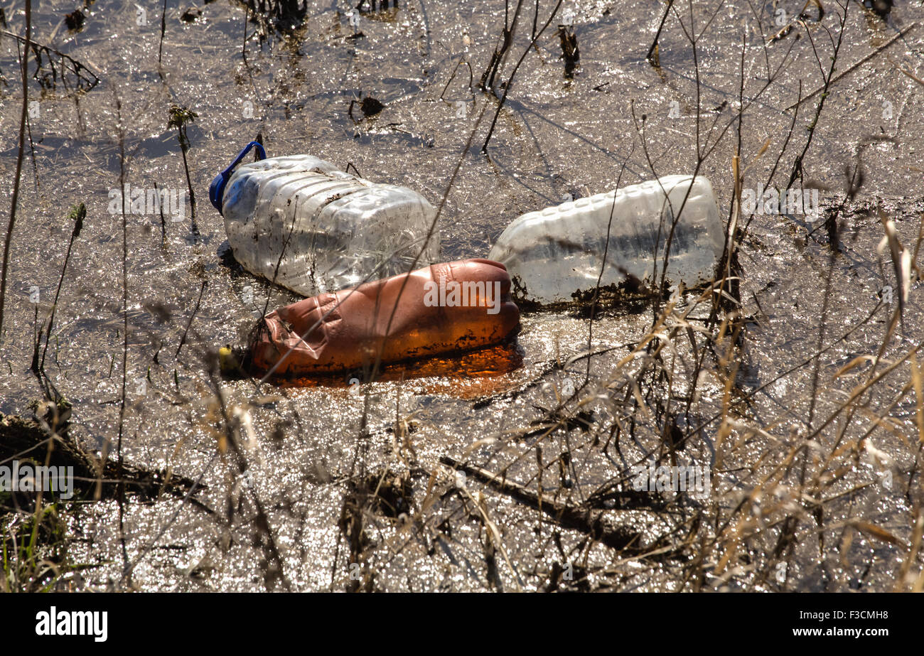 River that is polluted with various garbage and trash, Polluted rivers ...