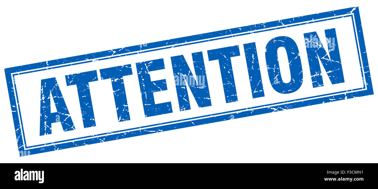 attention blue square grunge stamp on white Stock Photo - Alamy