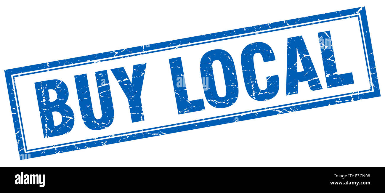 buy local blue square grunge stamp on white Stock Photo - Alamy