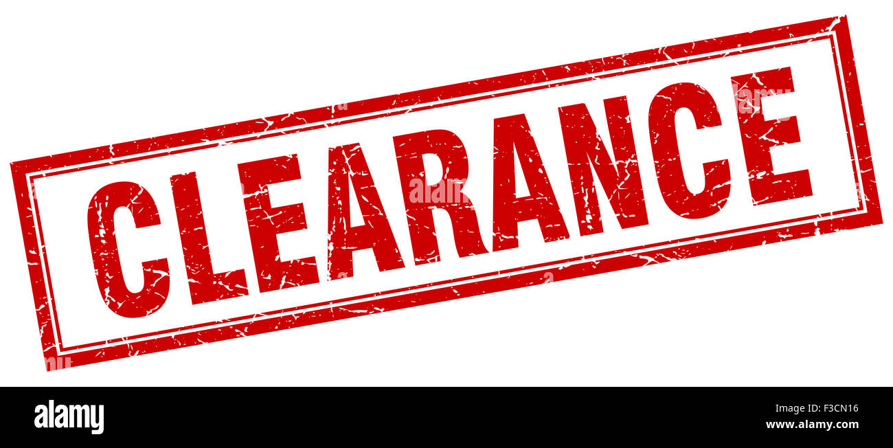 clearance red square grunge stamp on white Stock Photo - Alamy