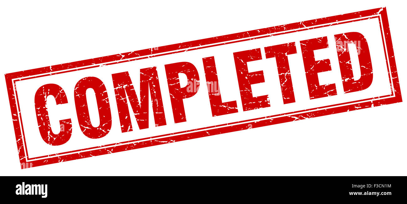 completed red square grunge stamp on white Stock Photo - Alamy