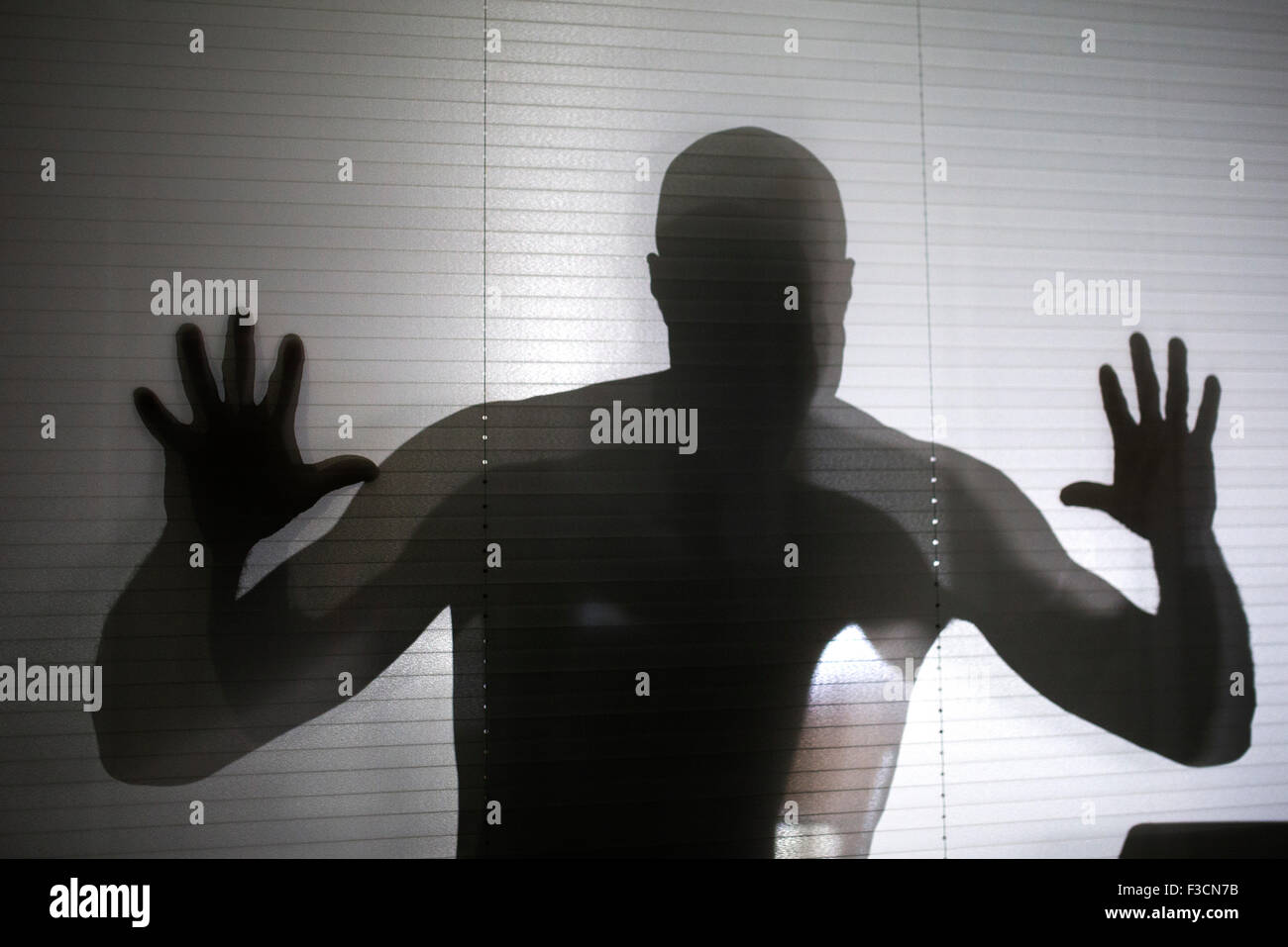 Silhouette of burglar peering through window Stock Photo - Alamy