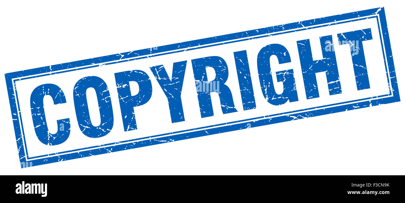 copyright blue square grunge stamp on white Stock Photo - Alamy
