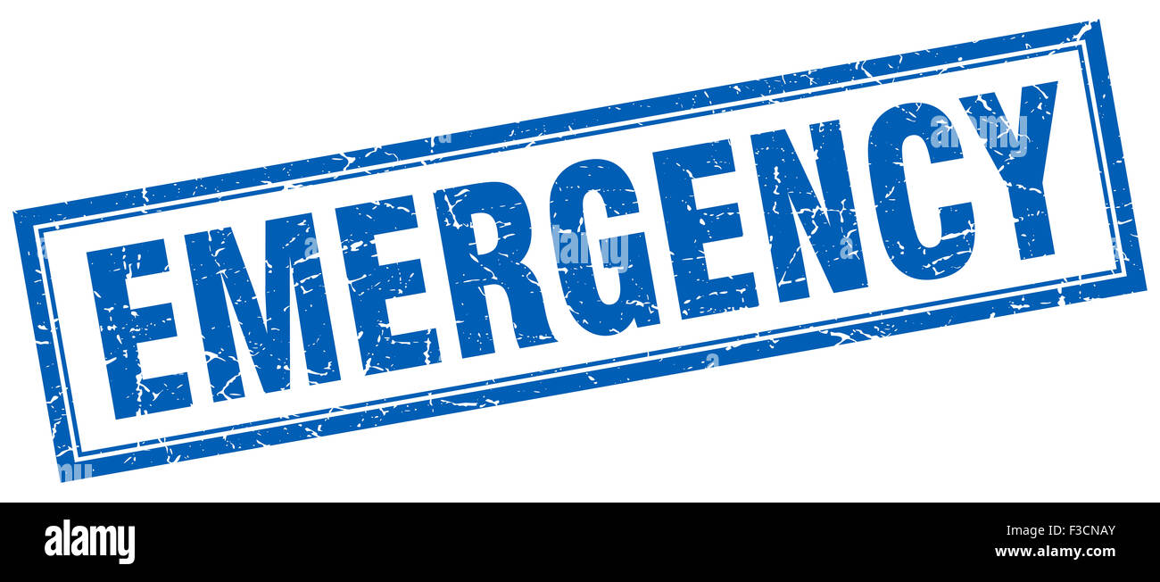 emergency blue square grunge stamp on white Stock Photo - Alamy