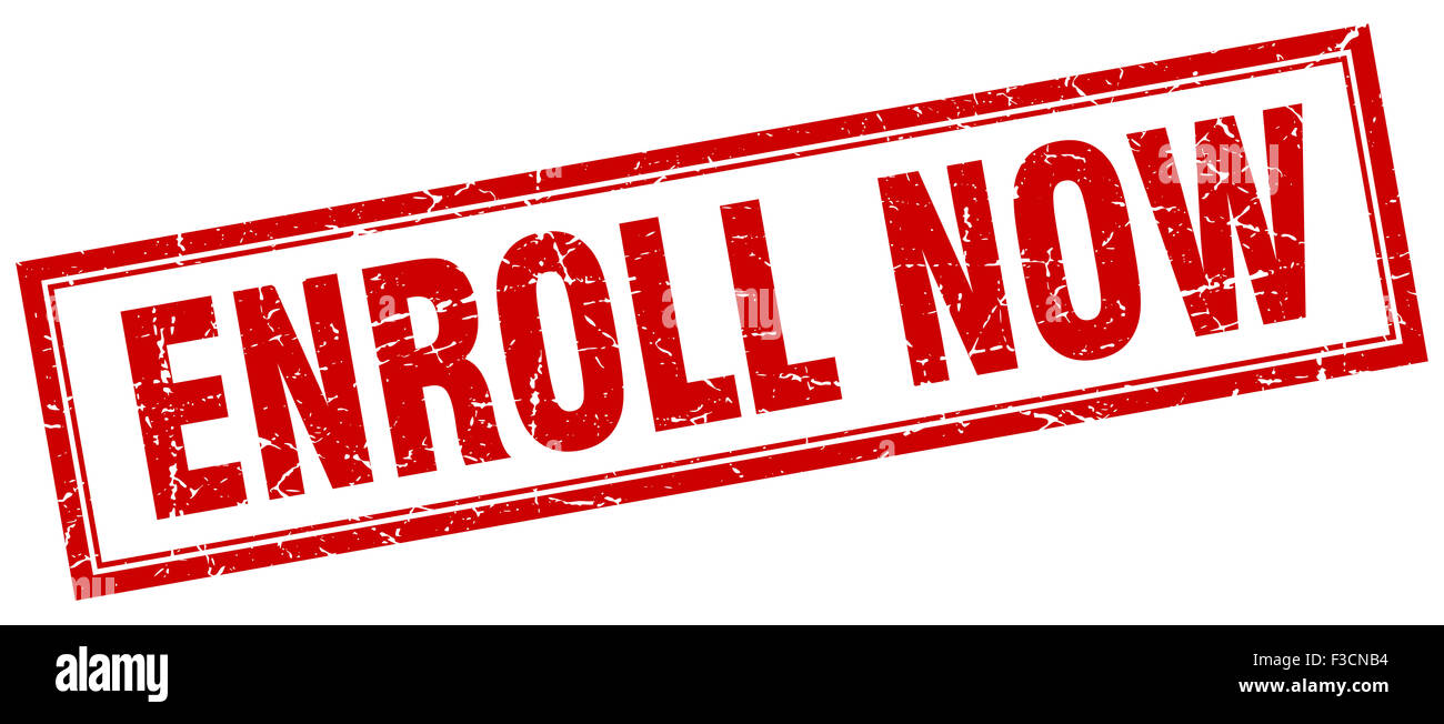 enroll now red square grunge stamp on white Stock Photo - Alamy