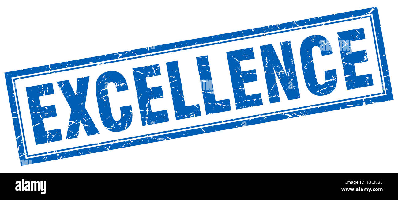 excellence blue square grunge stamp on white Stock Photo - Alamy