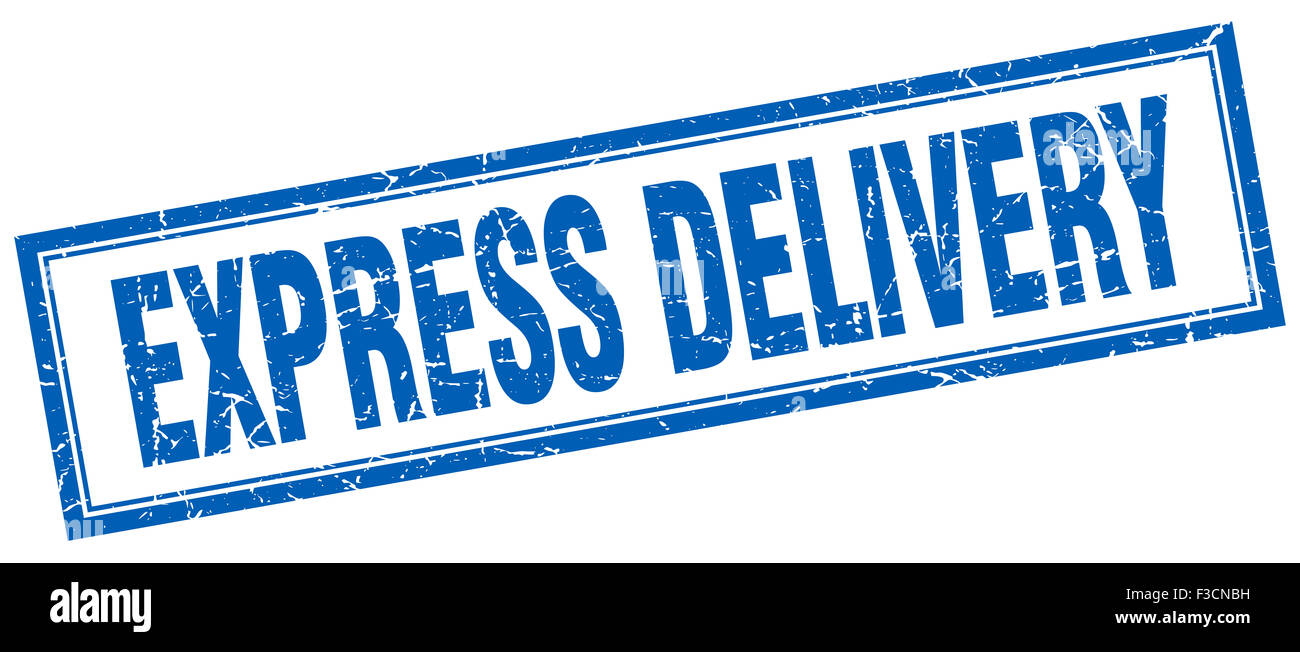 express delivery blue square grunge stamp on white Stock Photo - Alamy