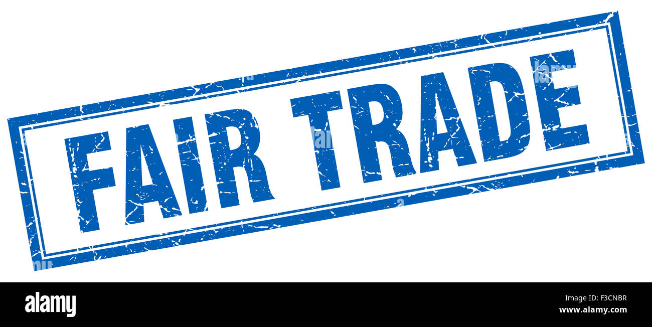 fair trade blue square grunge stamp on white Stock Photo - Alamy