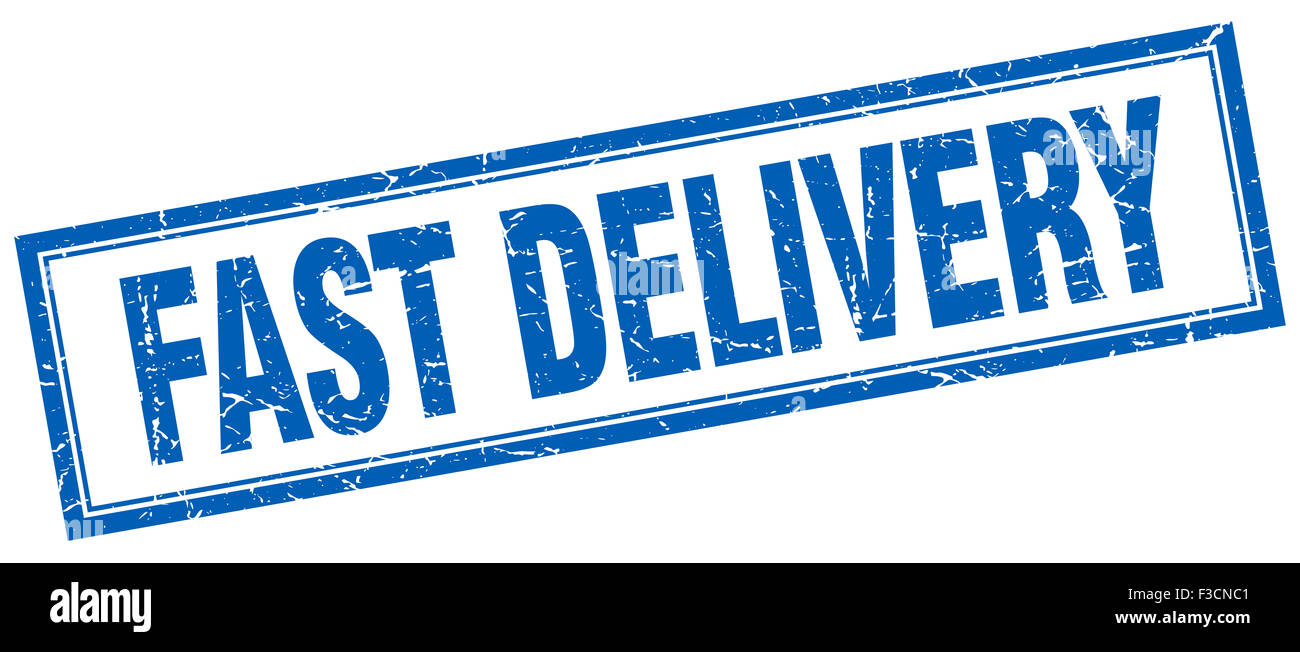 fast delivery blue square grunge stamp on white Stock Photo - Alamy