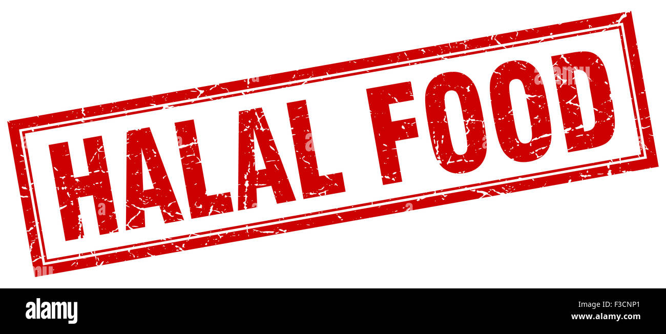 halal food red square grunge stamp on white Stock Photo - Alamy