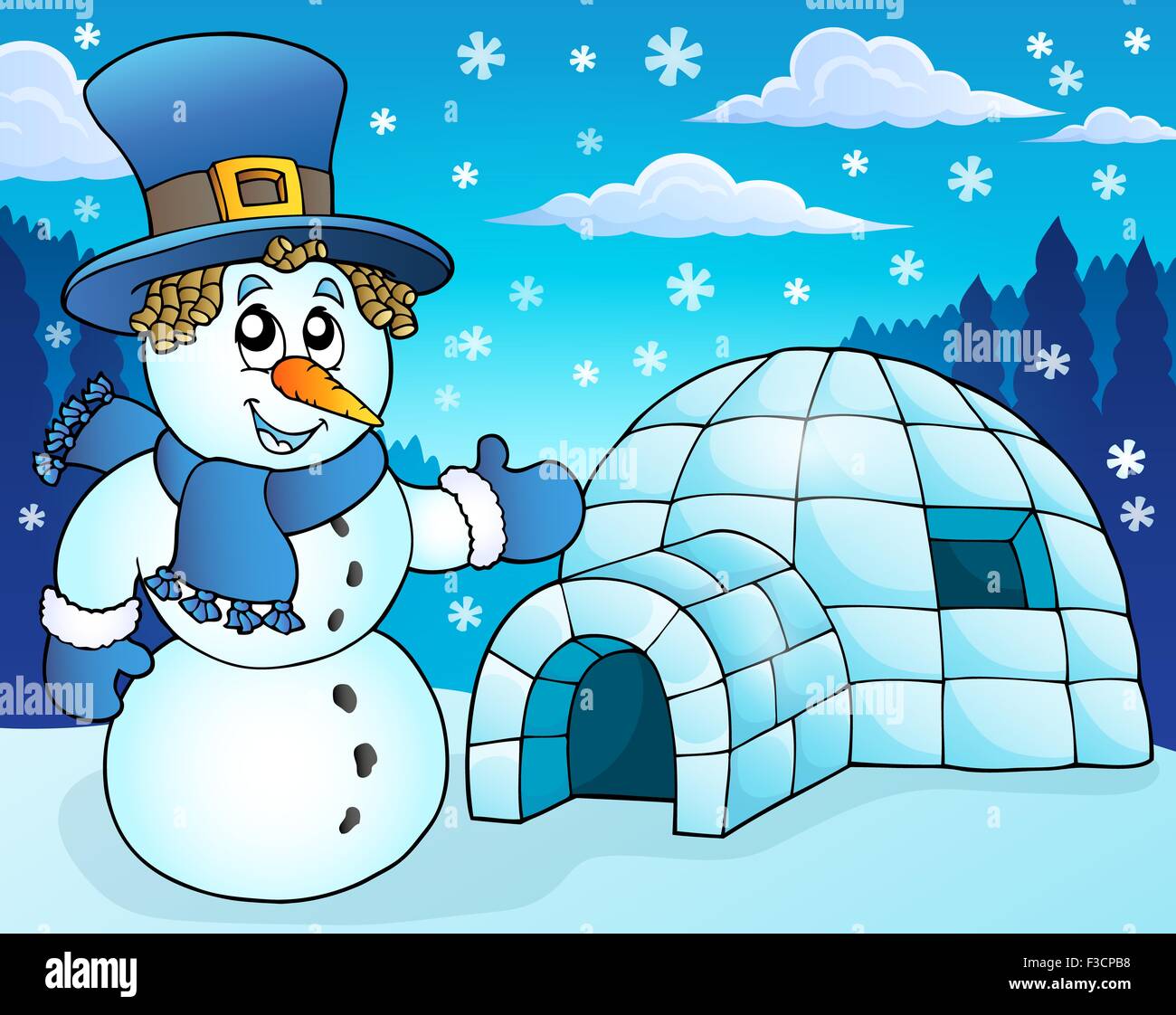 Igloo with snowman theme 3 - picture illustration Stock Photo - Alamy