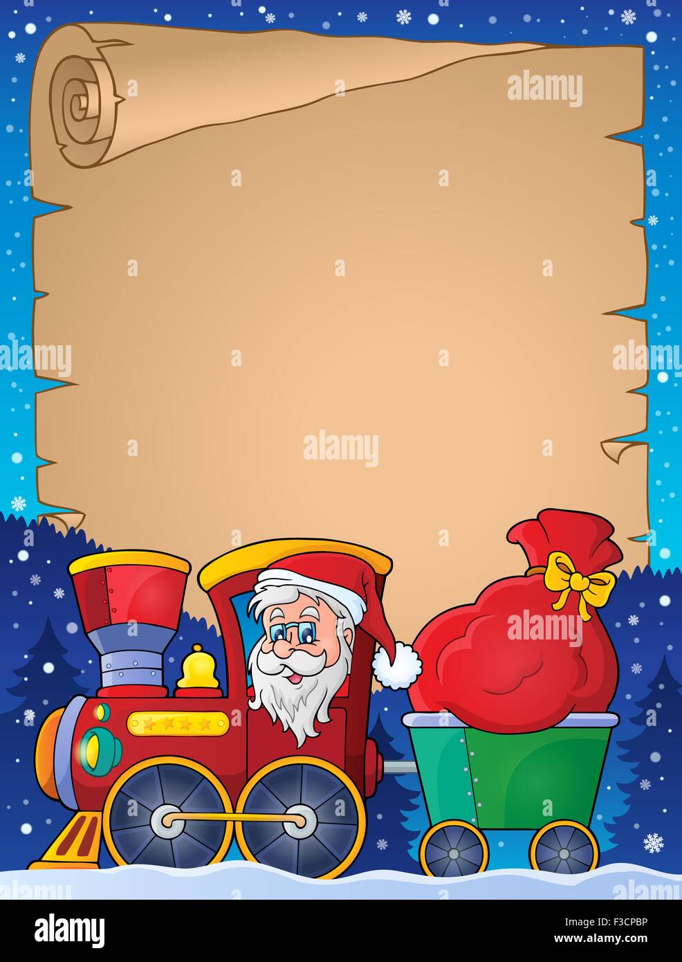 Parchment with Christmas train theme 1 - picture illustration Stock ...