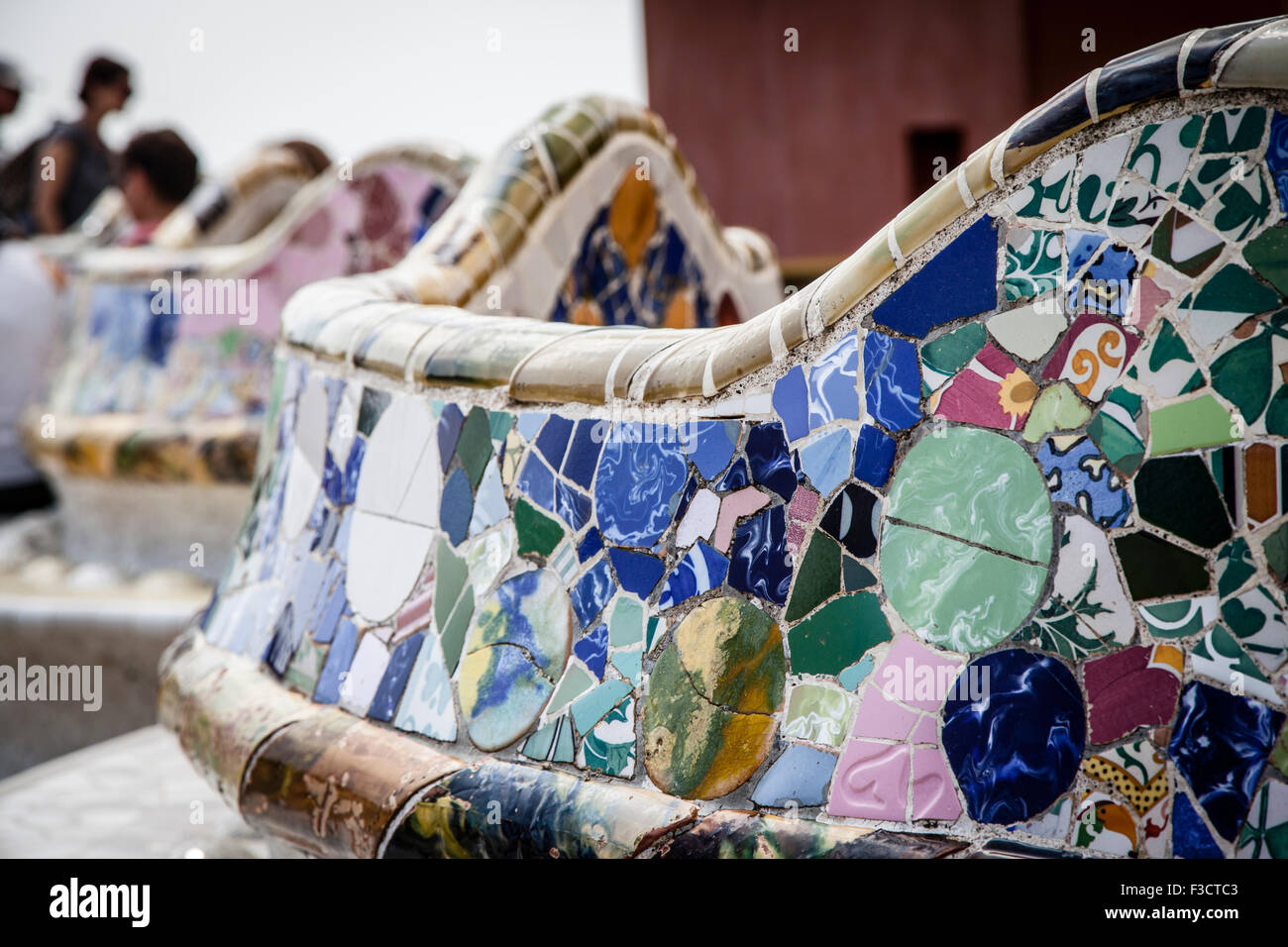Details of a colorful ceramic bench at Parc Guell Stock Photo - Alamy