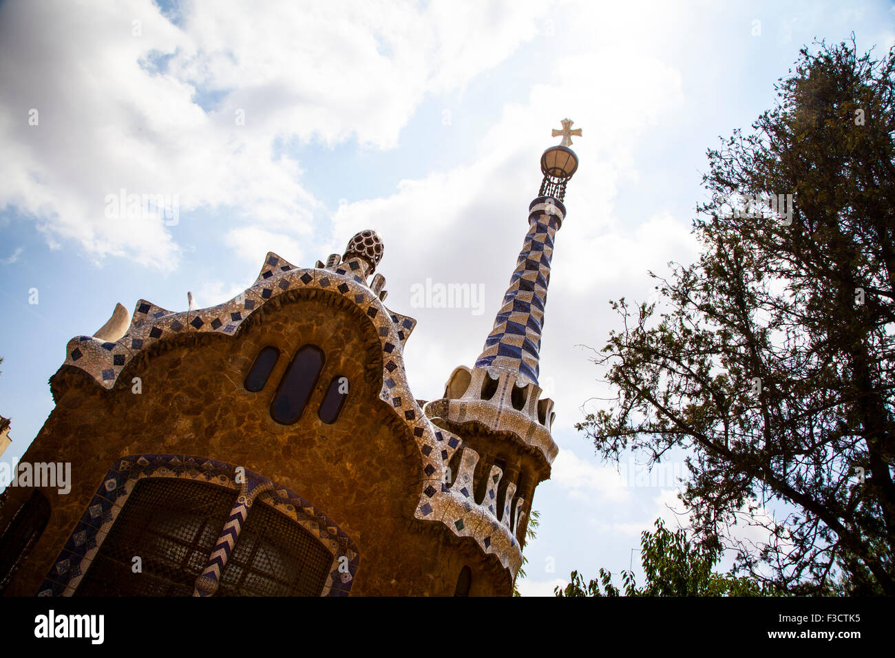 Park Guell in Barcelona with the famous mosaics of Antonio Gaudi Stock ...