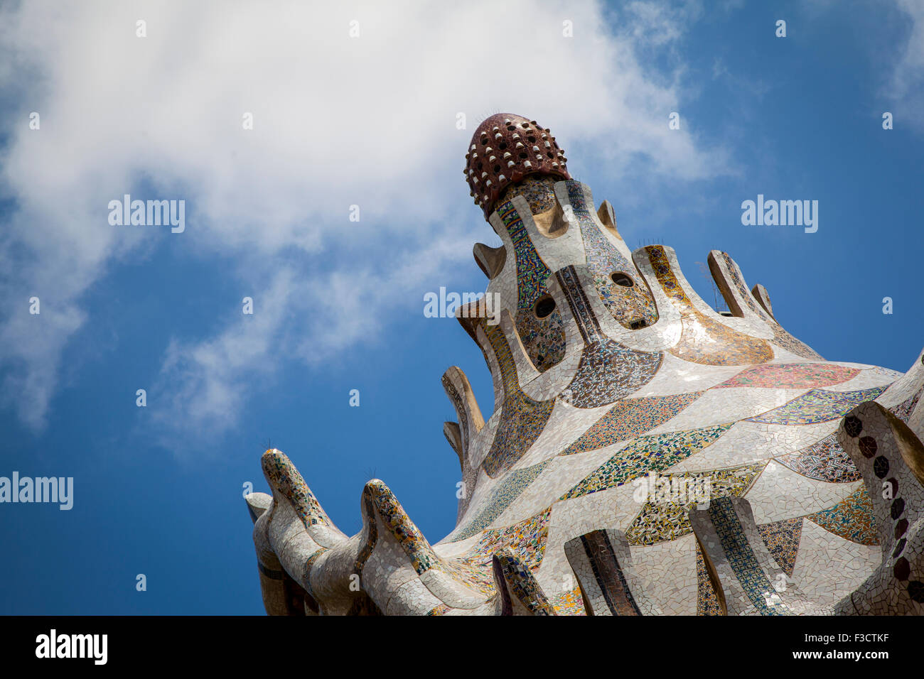 Park Guell in Barcelona with the famous mosaics of Antonio Gaudi Stock ...
