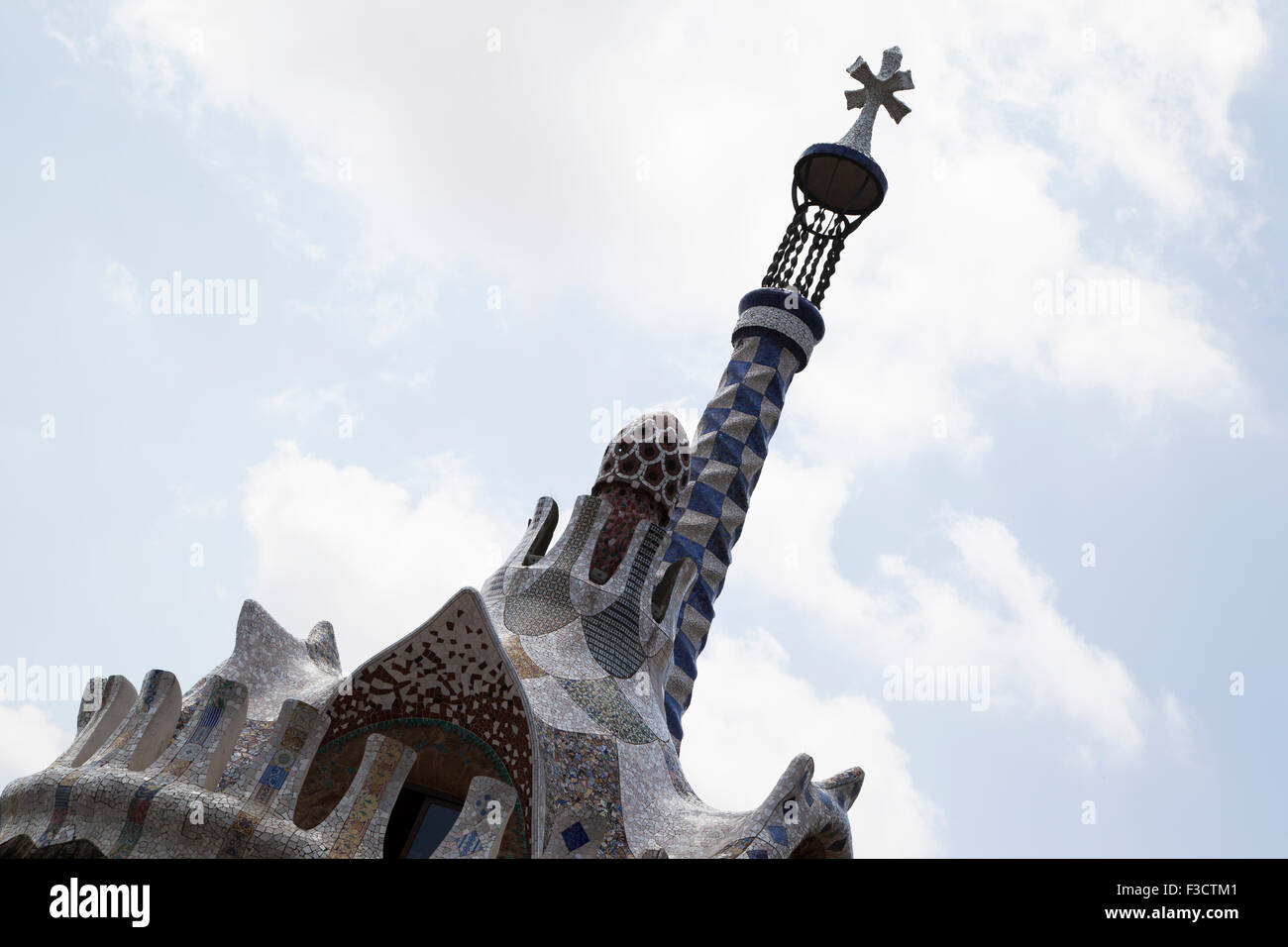 Park Guell in Barcelona with the famous mosaics of Antonio Gaudi Stock ...