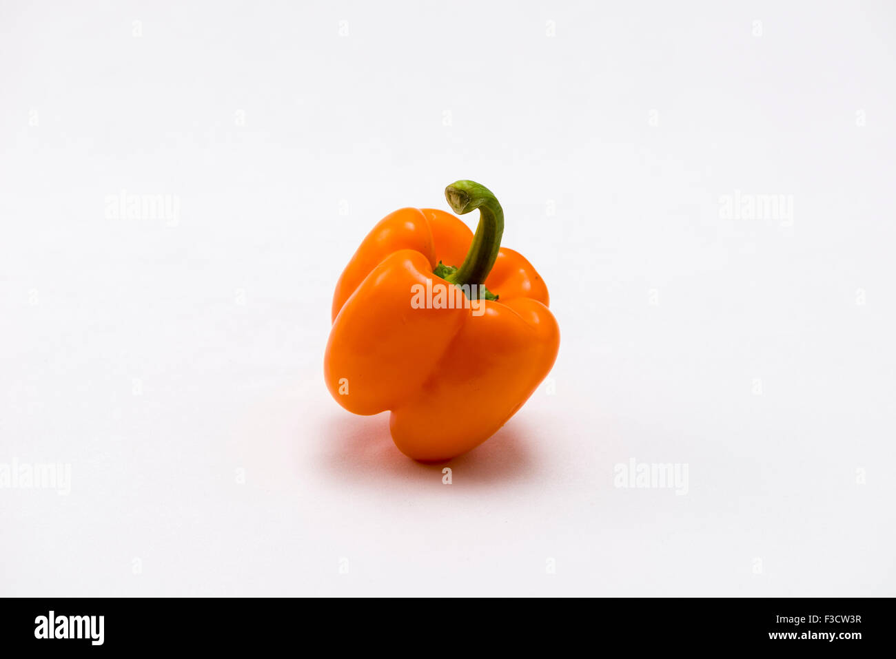 An orange capsicum (Capsicum annuum), displayed on a white table Stock ...