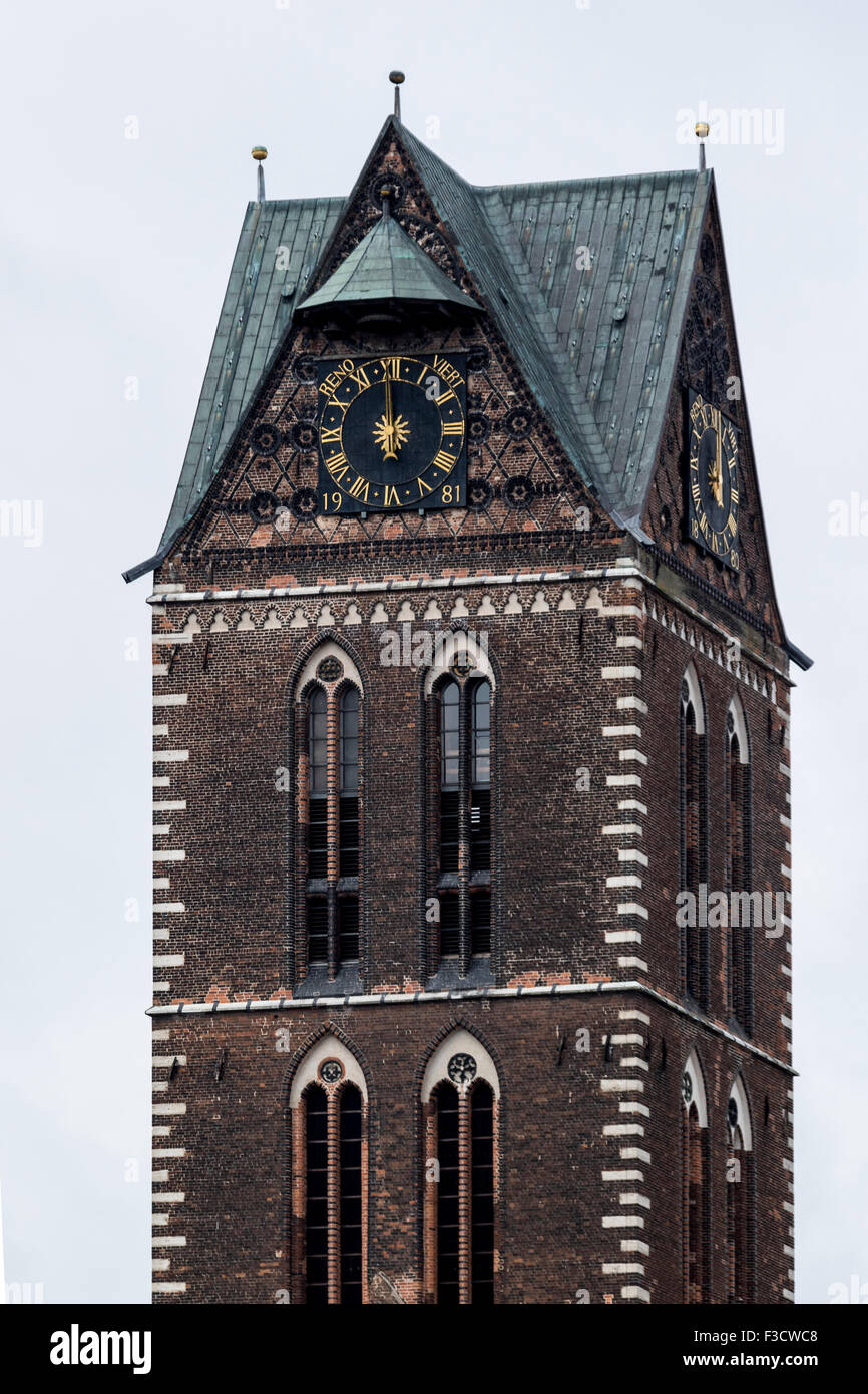 The clock tower of the ruined St Mary Church in the German town of ...