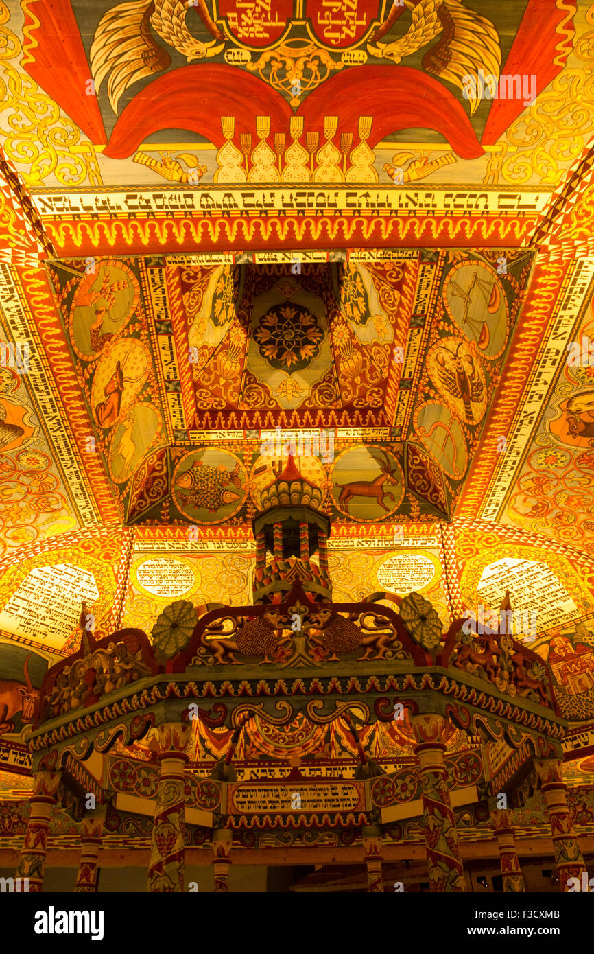 The painted ceiling of a typical wooden Jewish synagogue In Warsaw ...
