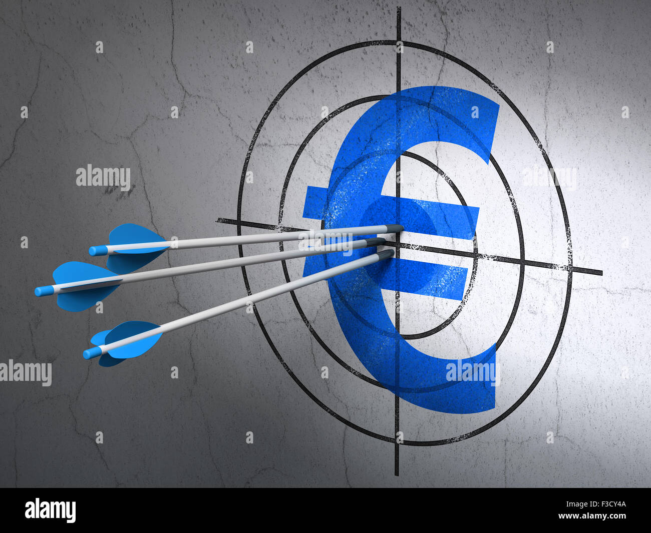 Currency concept: arrows in Euro target on wall background Stock Photo ...